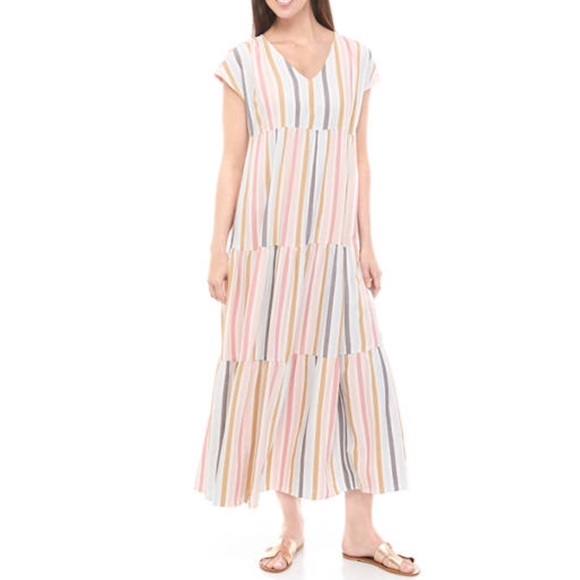 Wonderly | Dresses | Wonderly Pastel Striped Vneck Tiered Maxi Dress ...